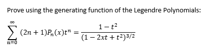 Solved Prove using the generating function of the Legendre | Chegg.com
