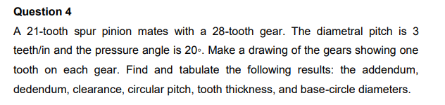 Solved Question 4 A 21-tooth spur pinion mates with a | Chegg.com