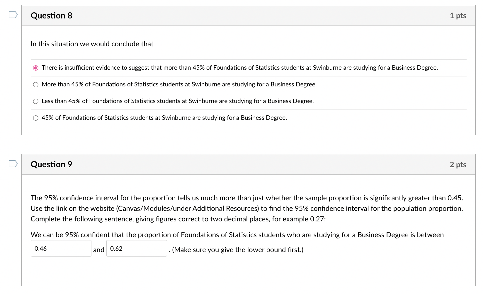 Solved In 200345% of students studying first year statistics | Chegg.com