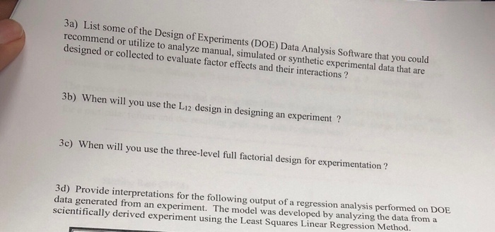 Solved 3a) List some of the Design of Experiments (DOE) Data | Chegg.com