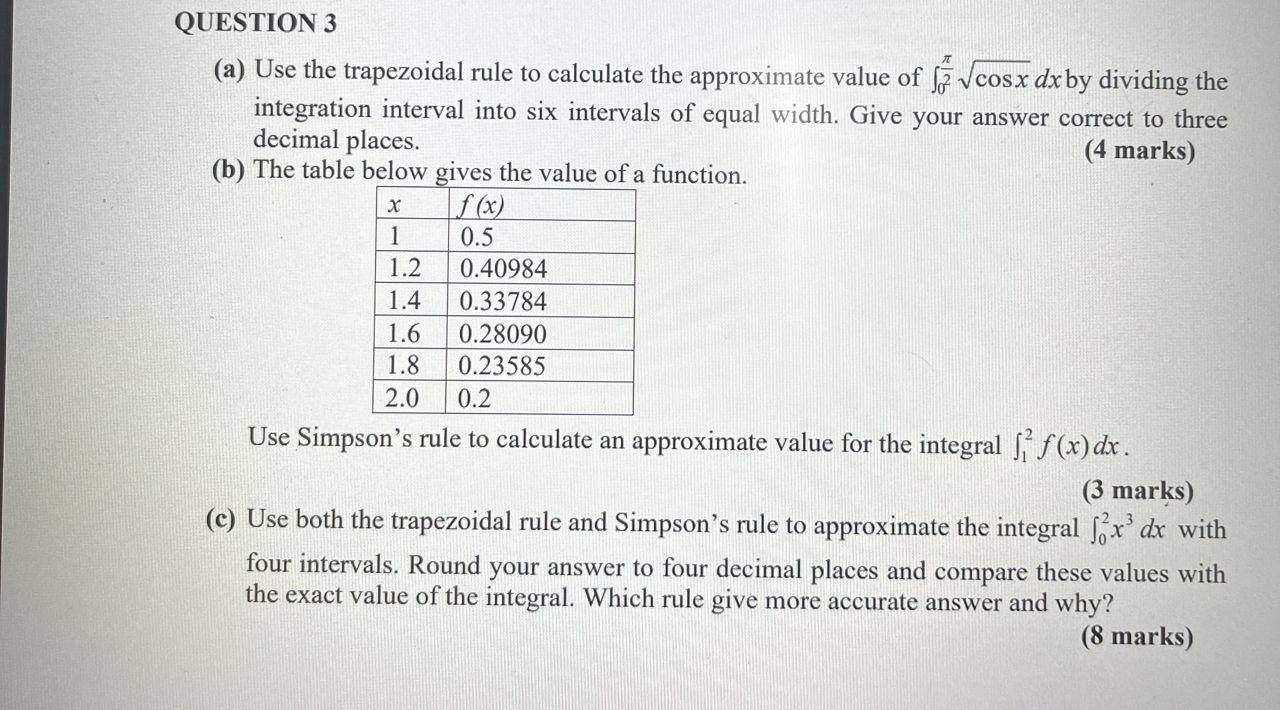 Solved (a) Use the trapezoidal rule to calculate the | Chegg.com