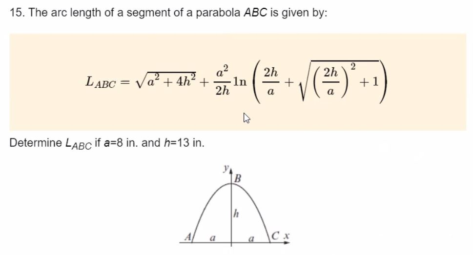 Solved 15. The arc length of a segment of a parabola ABC is | Chegg.com