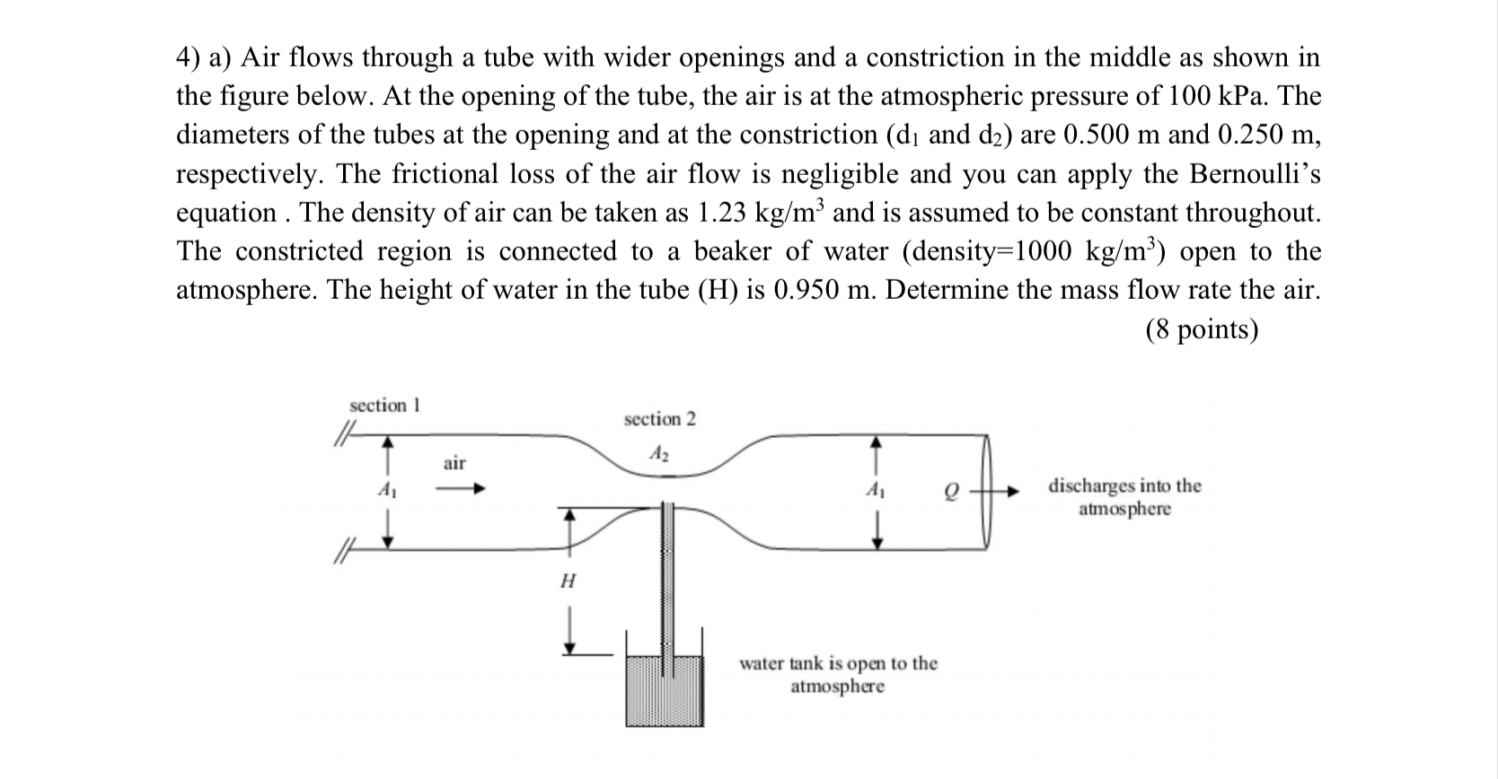 4) a) Air flows through a tube with wider openings | Chegg.com