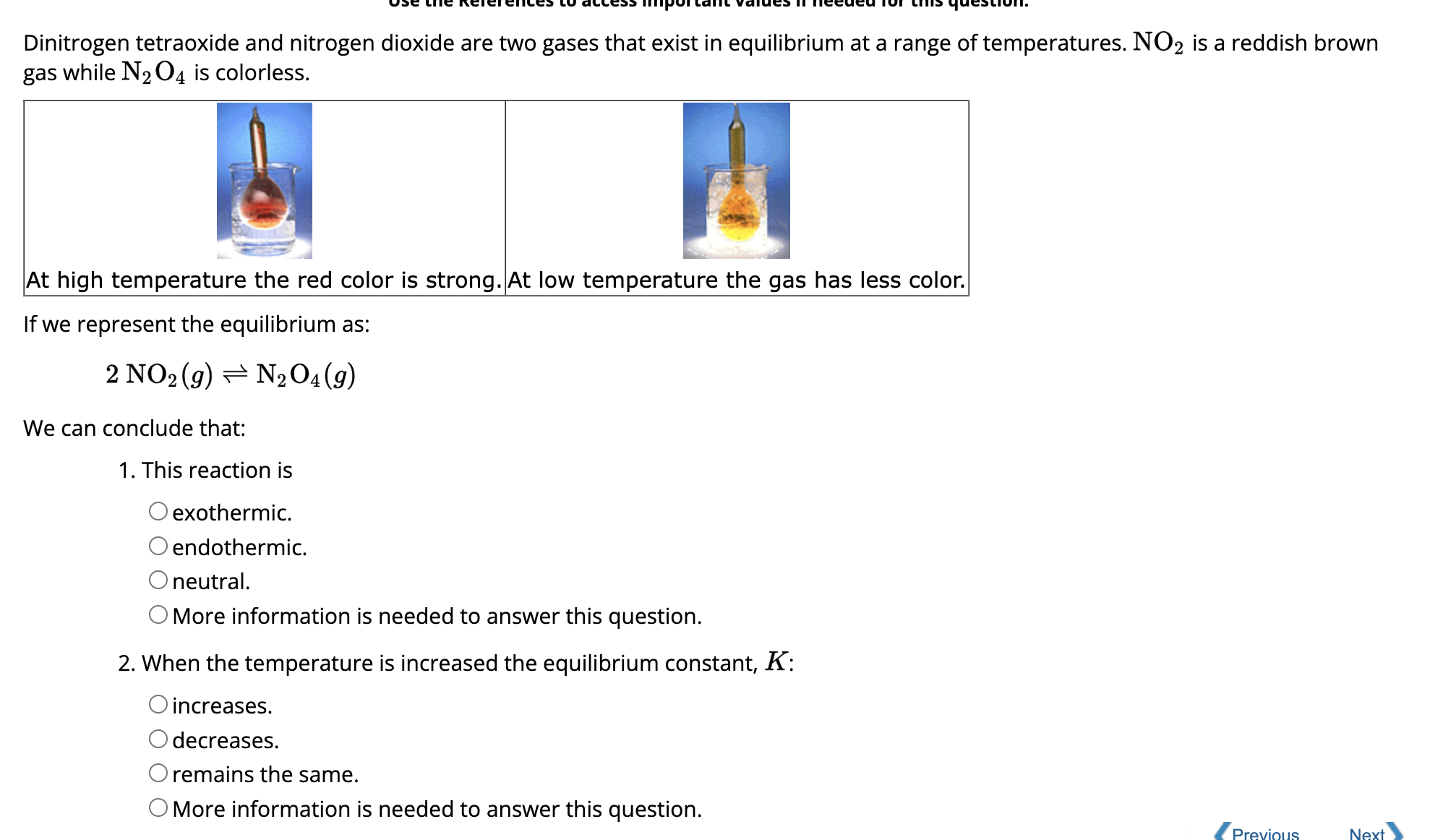 Solved Dinitrogen tetraoxide and nitrogen dioxide are two | Chegg.com