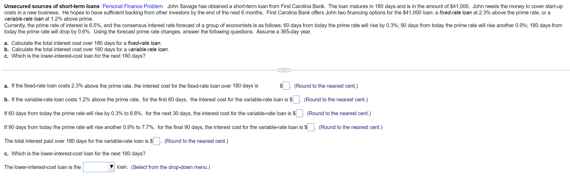 Solved Unsecured sources of short-term loans Personal | Chegg.com