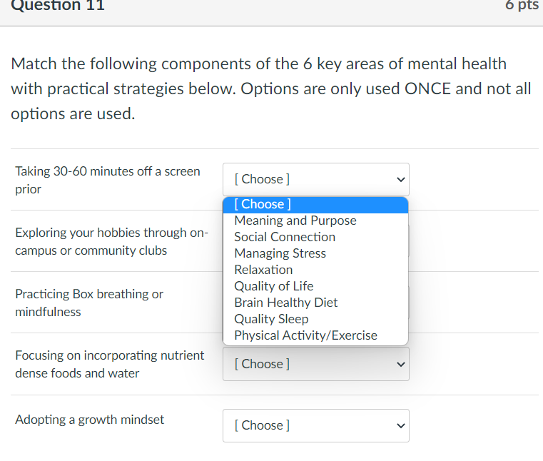 Solved Match the following components of the 6key areas of | Chegg.com