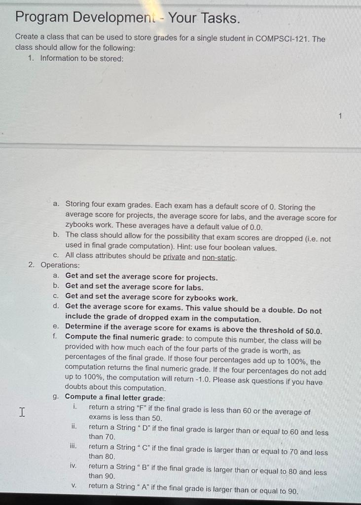 Solved Program Development - Your Tasks. Create a class that | Chegg.com