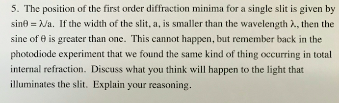 Solved 5. The position of the first order diffraction minima | Chegg.com