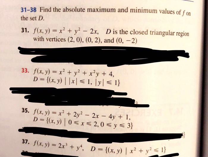 Solved 31-38 Find the absolute maximum and minimum values of | Chegg.com