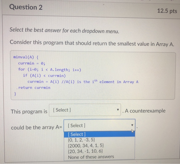 Solved Question 2 12.5 pts Select the best answer for each | Chegg.com