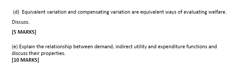 Solved (d) Equivalent variation and compensating variation | Chegg.com