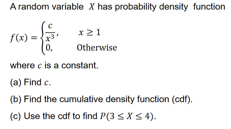 Solved A random variable x ﻿has probability density | Chegg.com