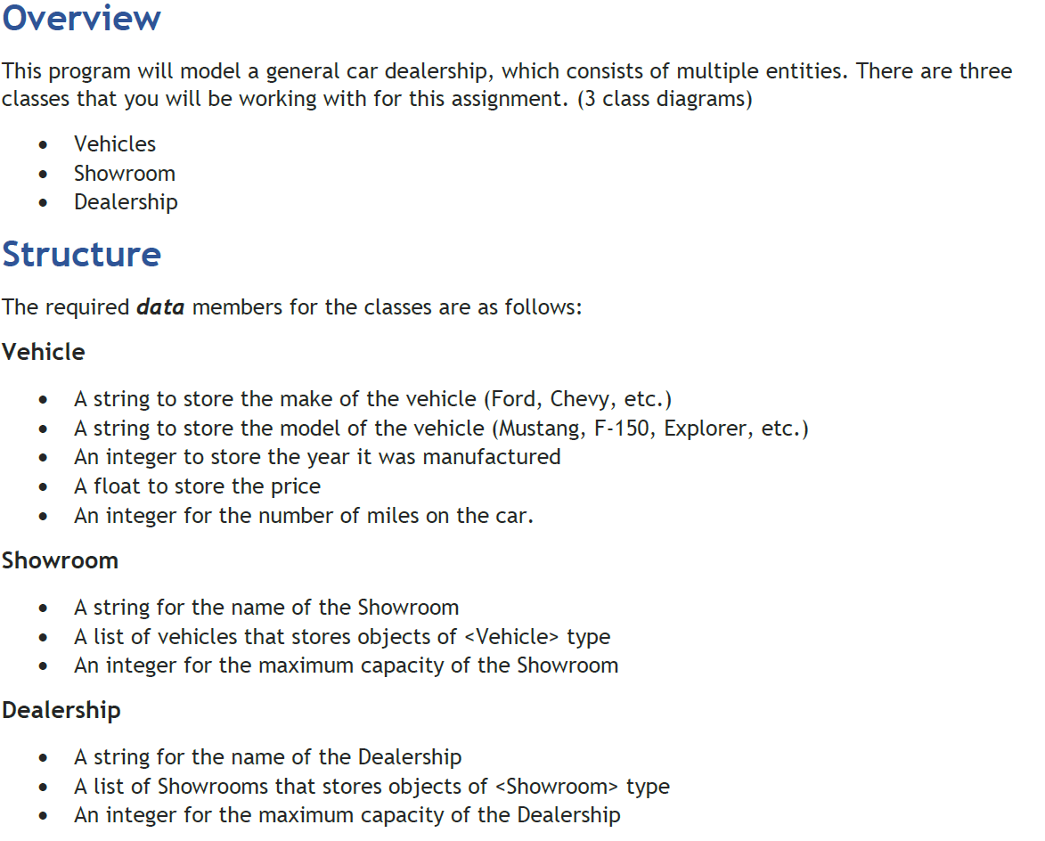 Overview This program will model a general car | Chegg.com