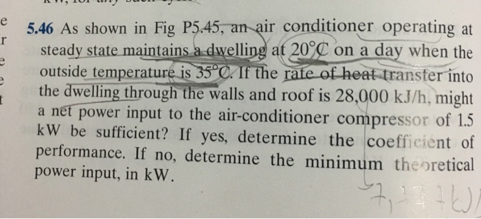 Solved e5.46 As shown in Fig P5.45, an-air conditioner | Chegg.com