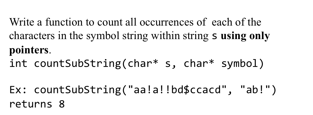 Solved Write a function to count all occurrences of each of | Chegg.com