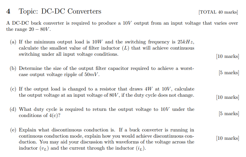 Solved 4 Topic: DC-DC Converters [TOTAL 40 marks] A DC-DC | Chegg.com