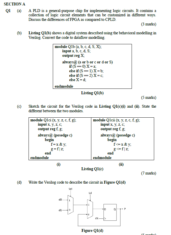 Solved SECTION AQ1 (a) ﻿A PLD is a general-purpose chip for | Chegg.com
