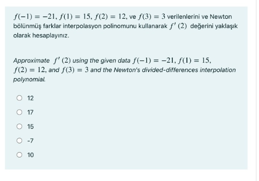 Solved f(−1)=−21,f(1)=15,f(2)=12, ve f(3)=3 verilenlerini ve | Chegg.com