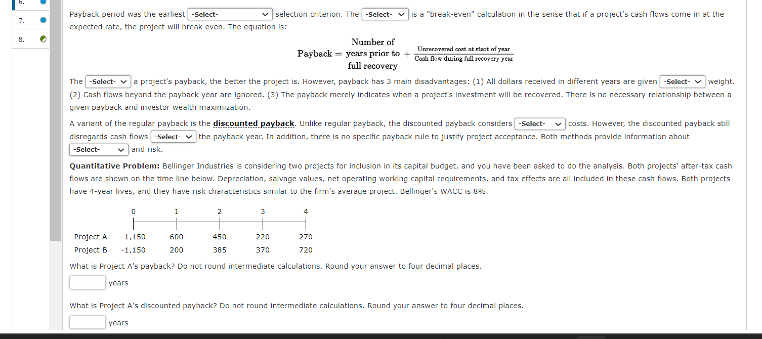 Payback = Number of years prior to full recovery + | Chegg.com