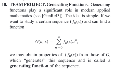 Solved 10. TEAM PROJECT. Generating Functions. Generating | Chegg.com