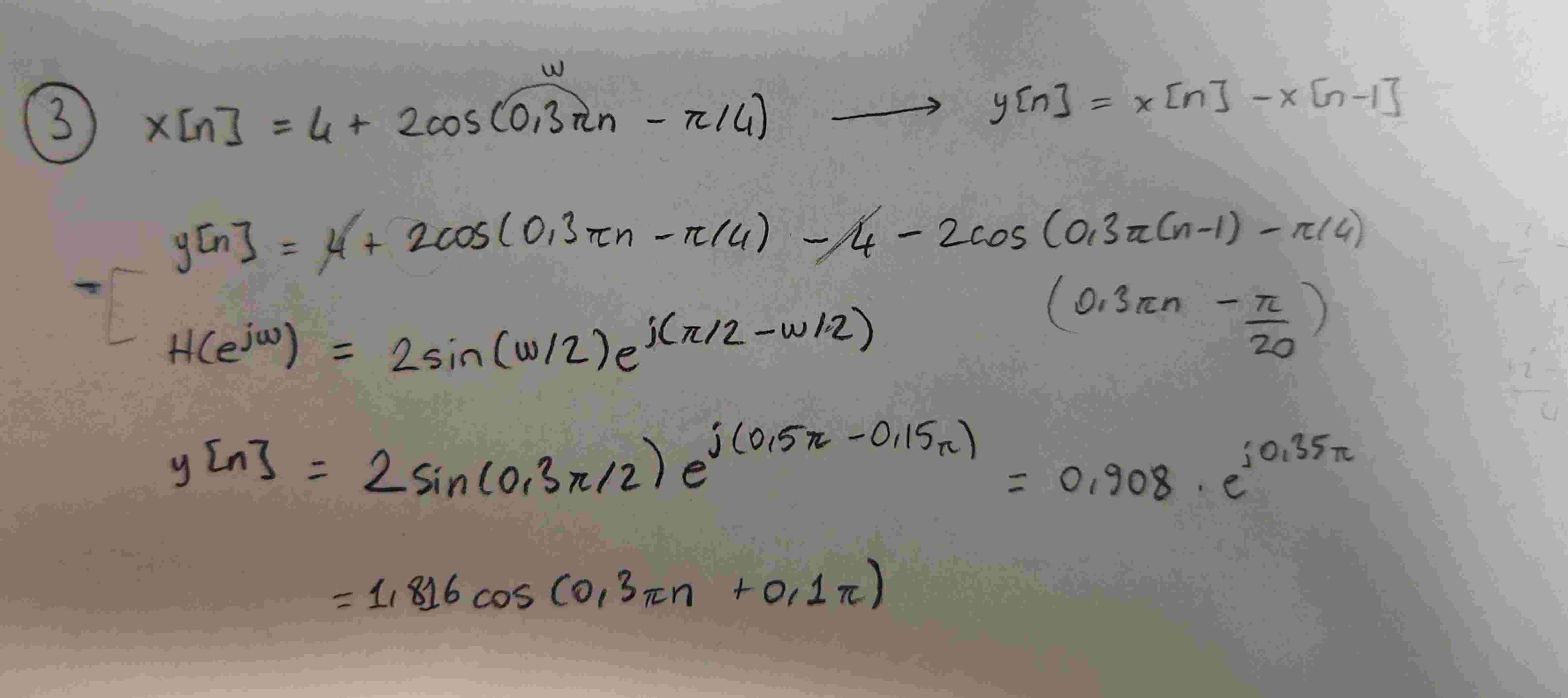 How we ﻿Obtain H(ejw) ﻿from y[n] in ﻿Sine Form | Chegg.com