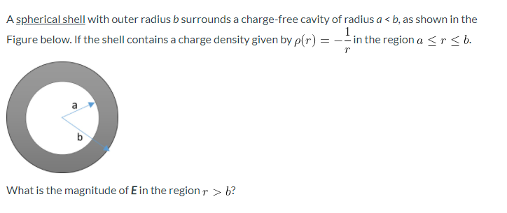 Solved A spherical shell with outer radius b surrounds a | Chegg.com