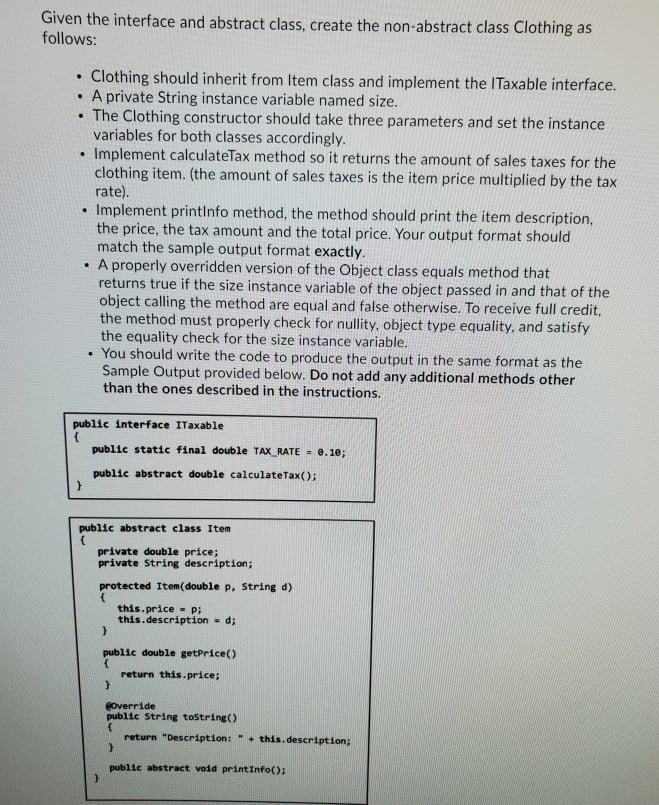 Solved Given The Interface And Abstract Class Create The 7286