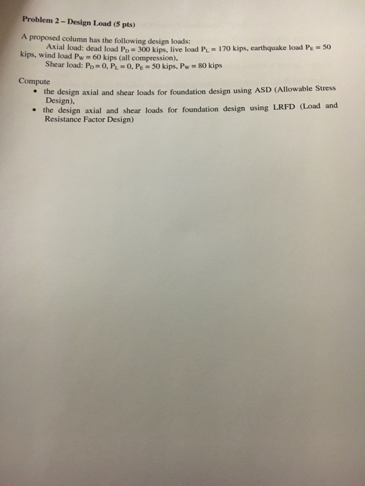 Solved Problem 2 - Design Load (5 pts) A proposed column has | Chegg.com