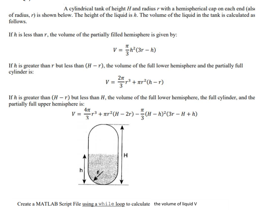 Solved A cylindrical tank of height H and radius r with a | Chegg.com