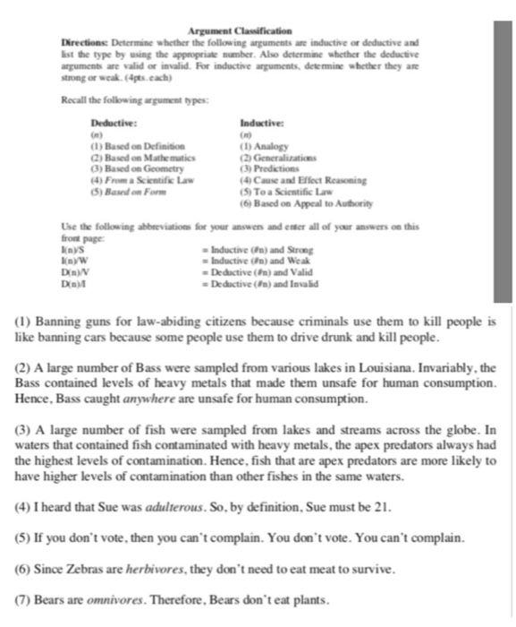 Solved Argument Classification Directions: Determine whether | Chegg.com