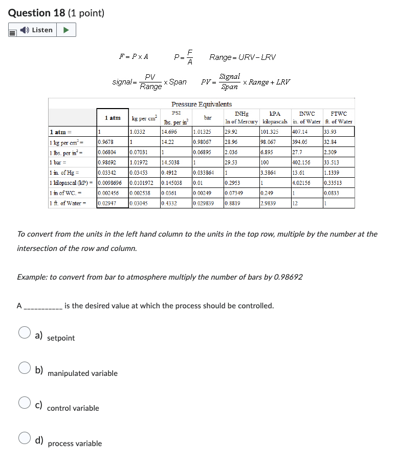 Solved F=P×AP=AF Range =URV−LRV signal =RangePV×SpanPV= Span | Chegg.com