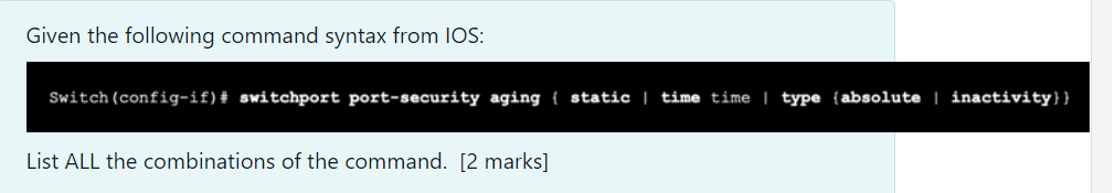 Solved Given the following command syntax from IOS: | Chegg.com