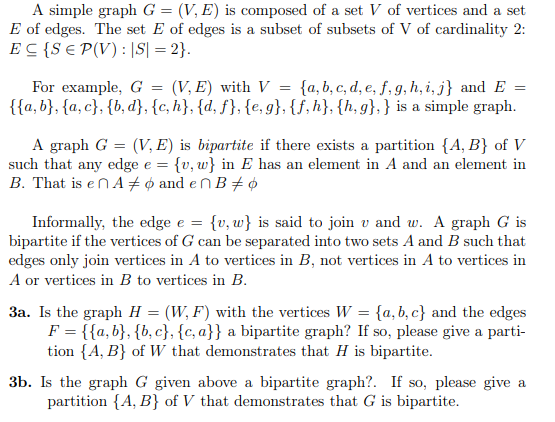 Solved A simple graph G=(V,E) is composed of a set V of | Chegg.com