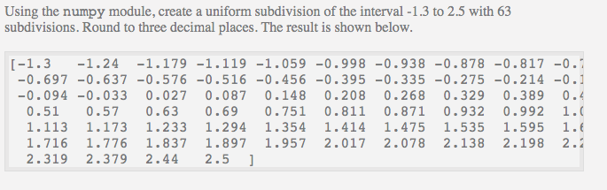 Solved Using the numpy module, create a uniform subdivision | Chegg.com