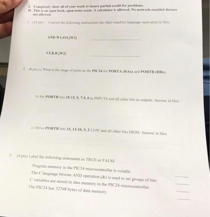Solved I. This is an open book, open notes exam. A | Chegg.com