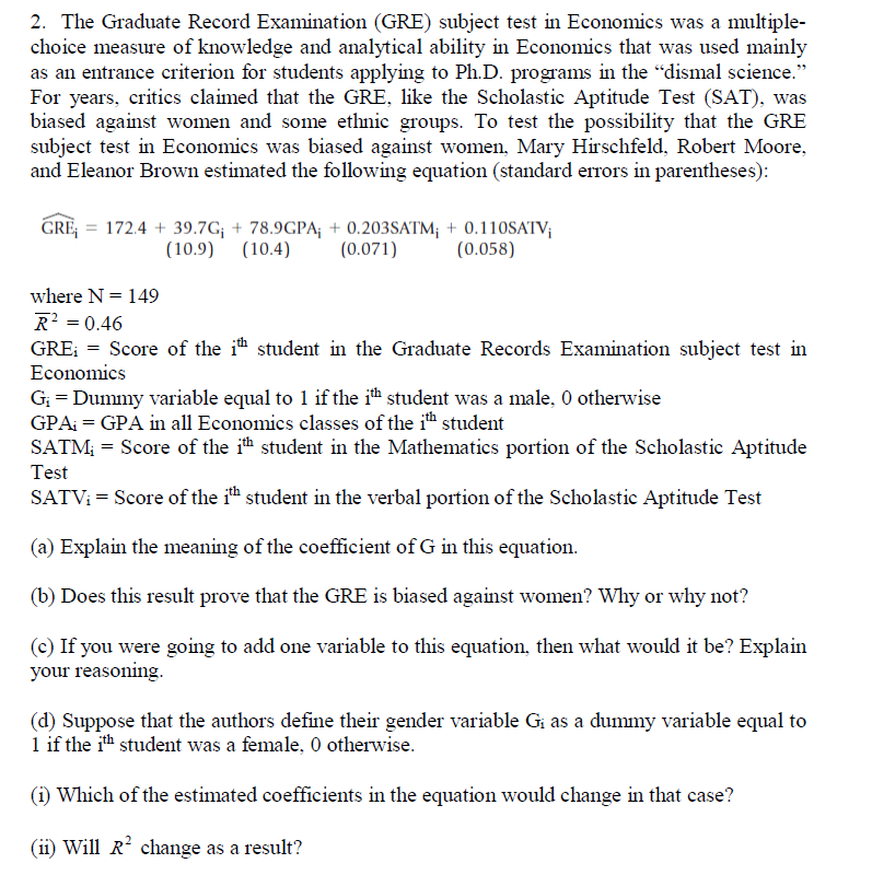 Solved 2. The Graduate Record Examination (GRE) subject test | Chegg.com
