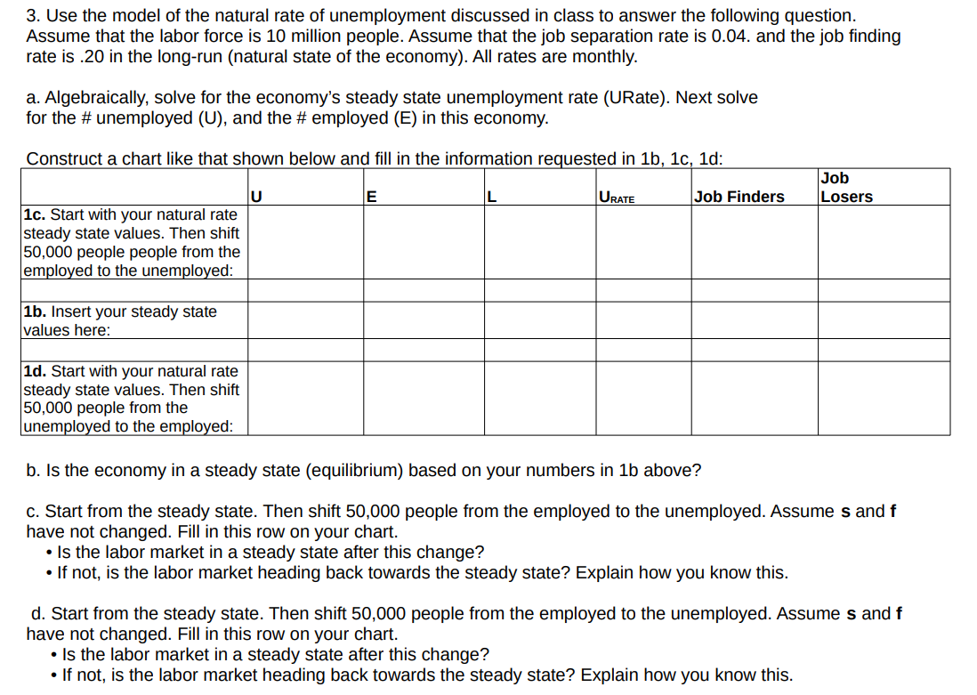 3. Use the model of the natural rate of unemployment | Chegg.com