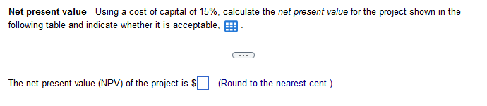 Solved Net present value Using a cost of capital of 15%, | Chegg.com