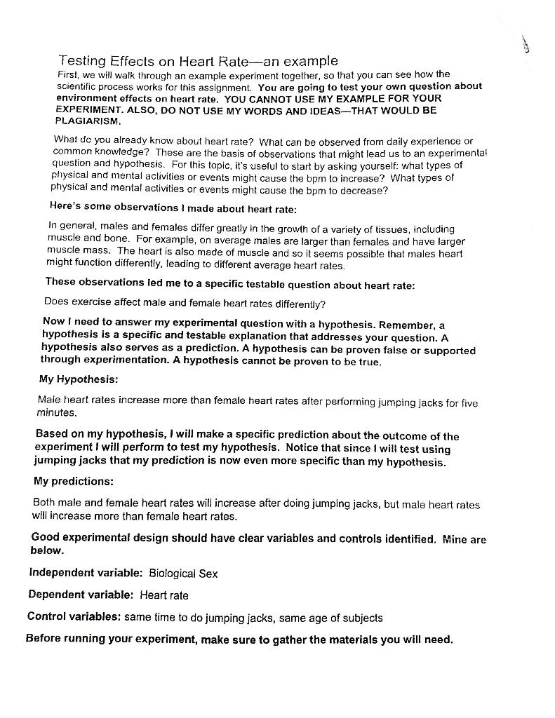 Solved Heart Rate Lab Report . Objectives Independently | Chegg.com