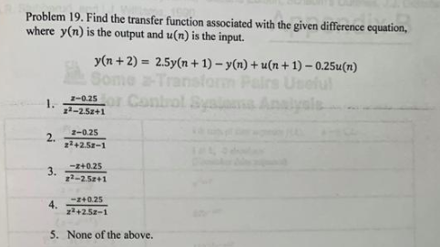 Solved Problem 19. Find the transfer function associated | Chegg.com