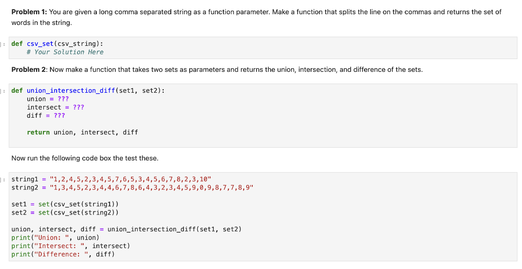 Solved def csv_set(csv_string): # Your Solution Here | Chegg.com