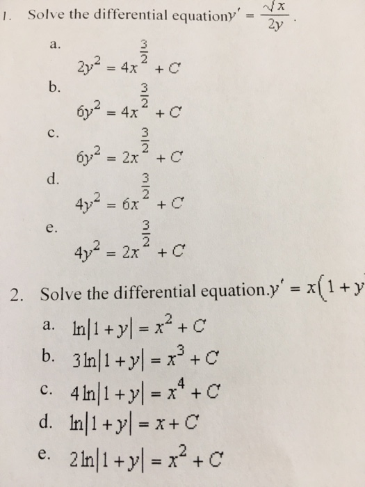 Solved ). Solve the differential equation 2y a. 2y2 = 4x2-C | Chegg.com