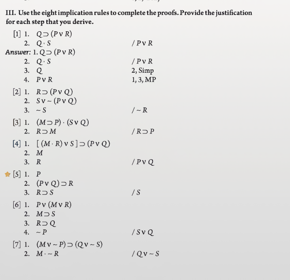 Solved III Use The Eight Implication Rules To Complete The Chegg
