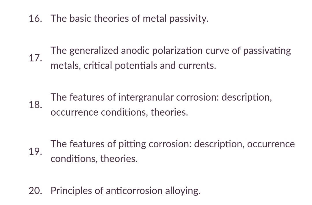 Solved 16. The basic theories of metal passivity. 17. The | Chegg.com