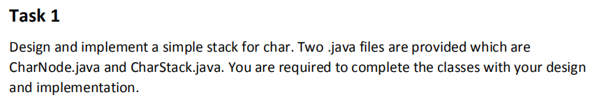 Solved // Implement your own stack, CharStack, using Linked | Chegg.com