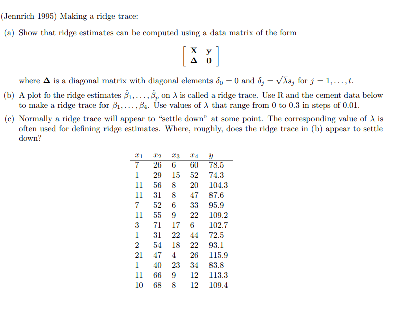 (Jennrich 1995) Making a ridge trace: (a) Show that | Chegg.com