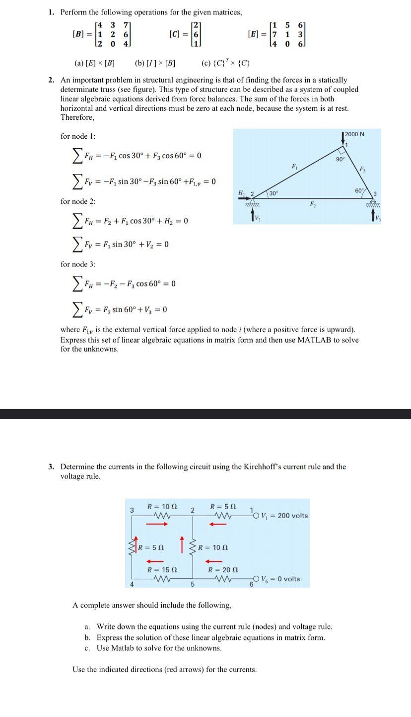 Solved 1. Perform the following operations for the given | Chegg.com