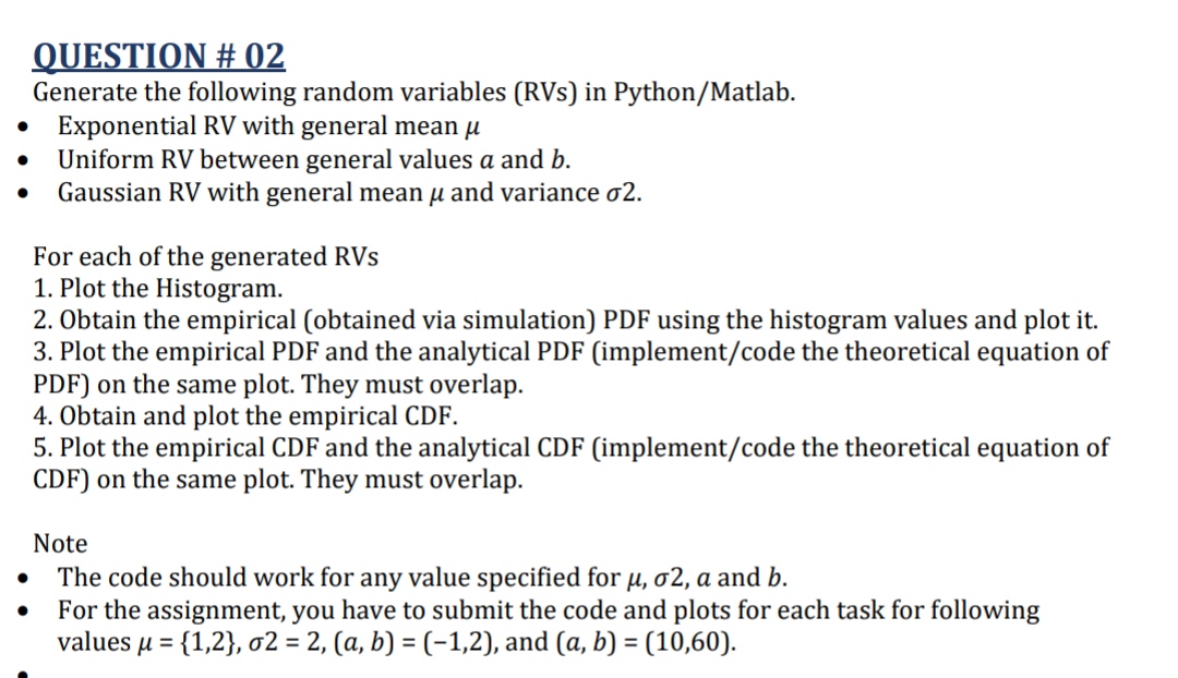 Solved QUESTION \# 02 Generate the following random | Chegg.com