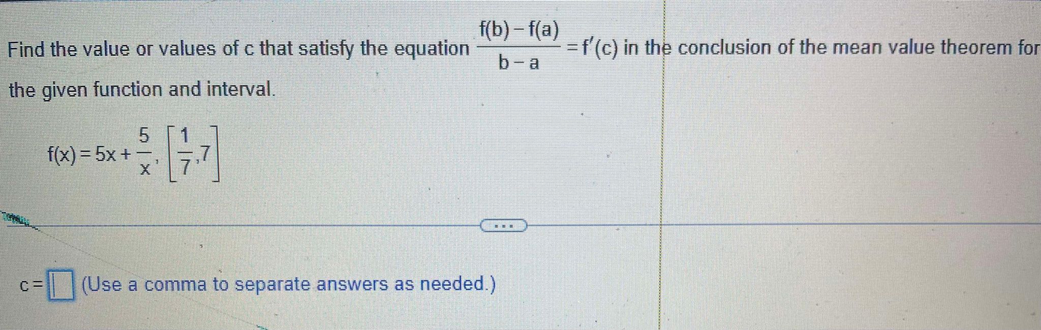Solved Find the value or values of c ﻿that satisfy the | Chegg.com
