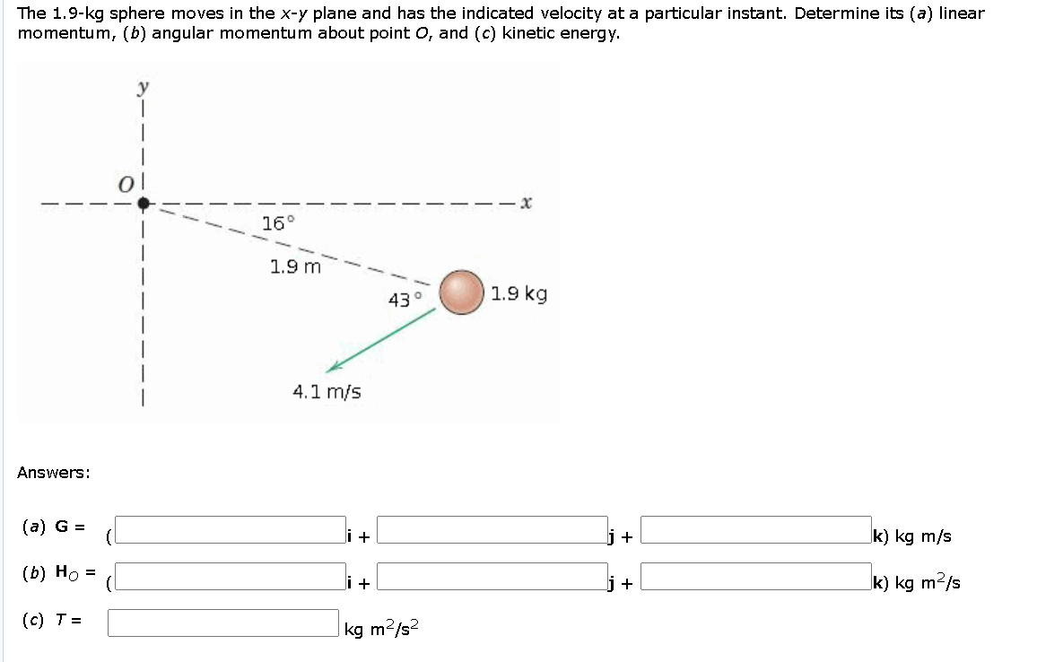 Solved The 1.9-kg sphere moves in the x-y plane and has the | Chegg.com